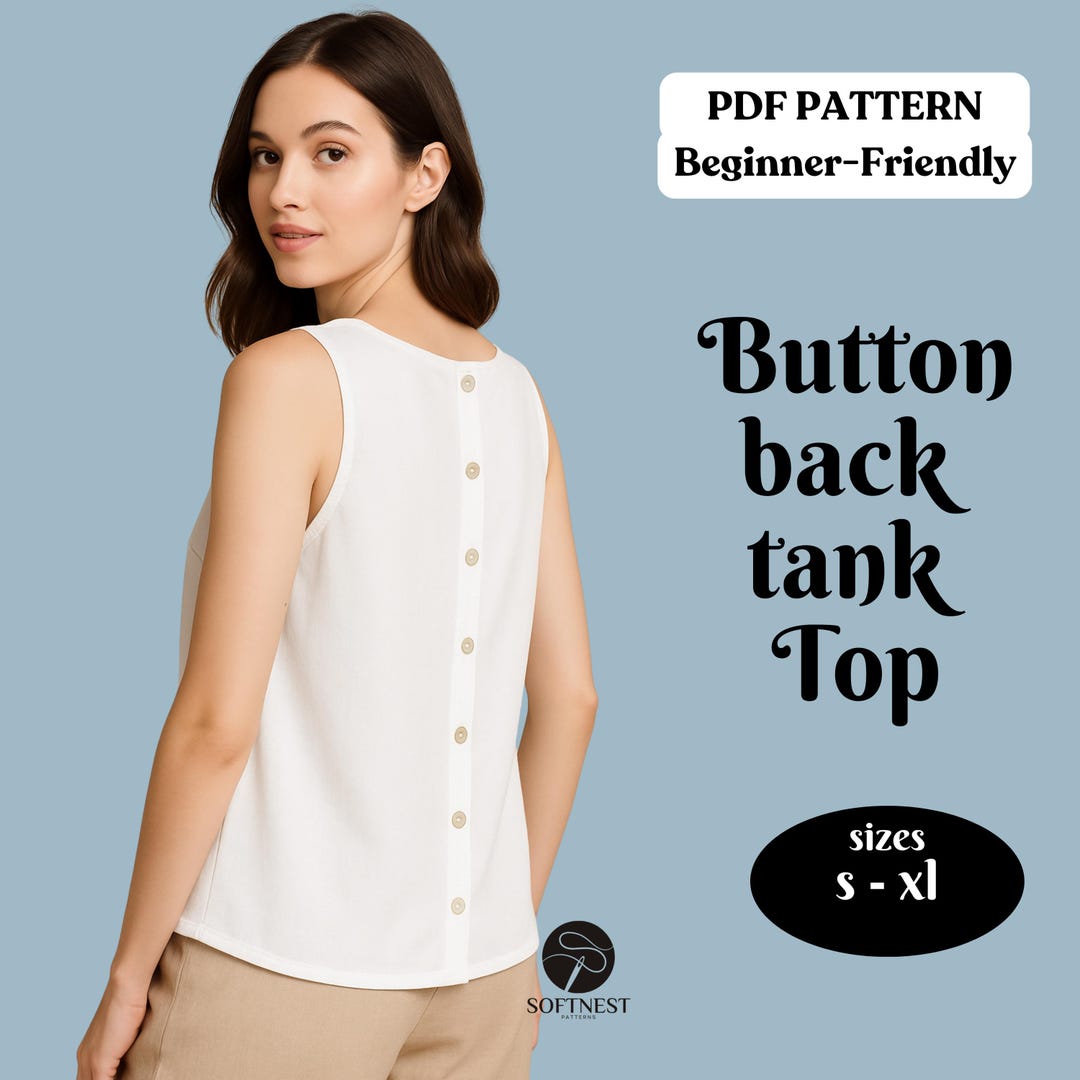 Tank Top Sewing Pattern – Button-back Tank Top -women’s Sleeveless ...