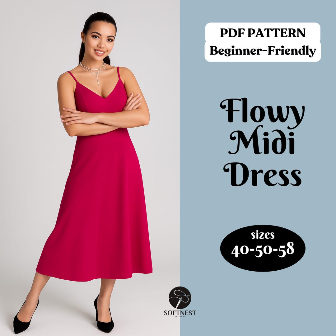 Spaghetti Strap Midi Dress Sewing Pattern | Beginner Friendly (PDF ...