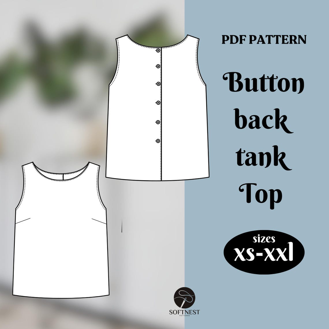 Button-back Tank Top Sewing Pattern – Women’s Sleeveless Blouse PDF ...