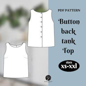 Button-back Tank Top Sewing Pattern – Women’s Sleeveless Blouse PDF ...