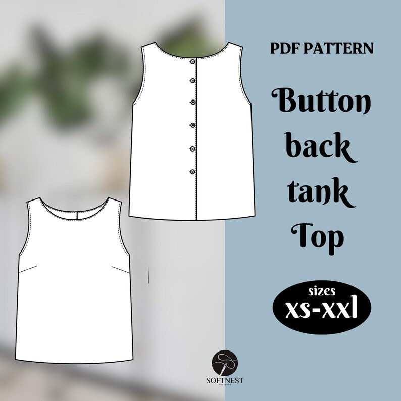 Button-back Tank Top Sewing Pattern – Women’s Sleeveless Blouse PDF ...
