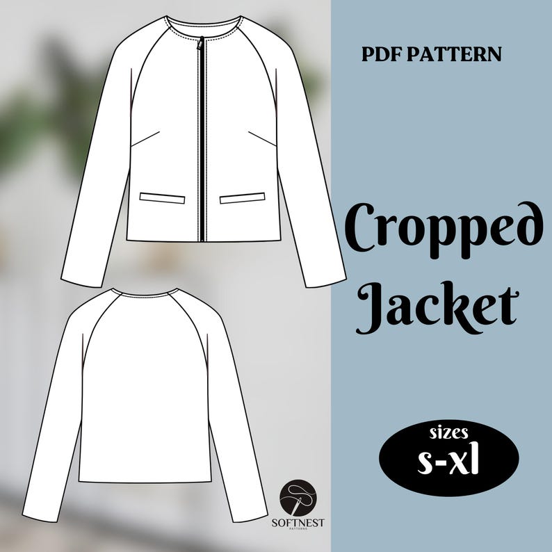 Cropped Jacket Sewing Pattern PDF – Women's Short Jacket, DIY Outerwear, Easy Sewing Project ...