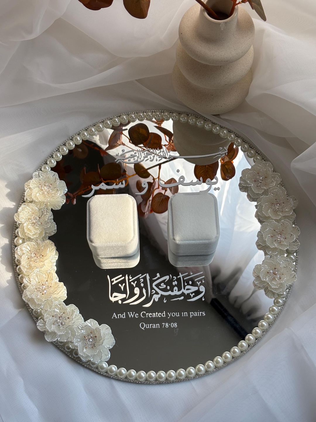 Personalized Mirror Ring Tray, Floral Pearl Wedding Nikkah Plate - Etsy