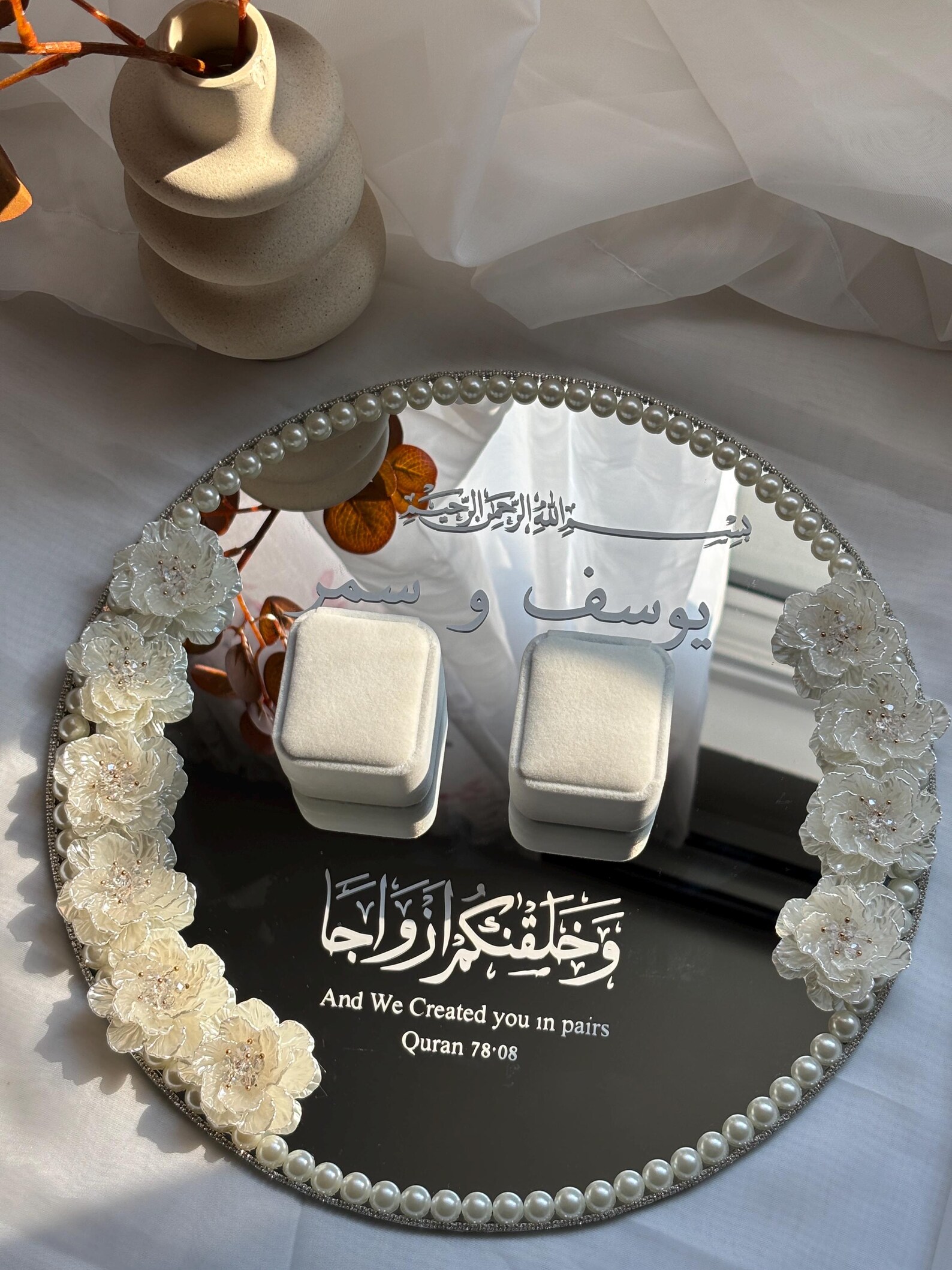 Personalized Mirror Ring Tray, Floral Pearl Wedding Nikkah Plate - Etsy
