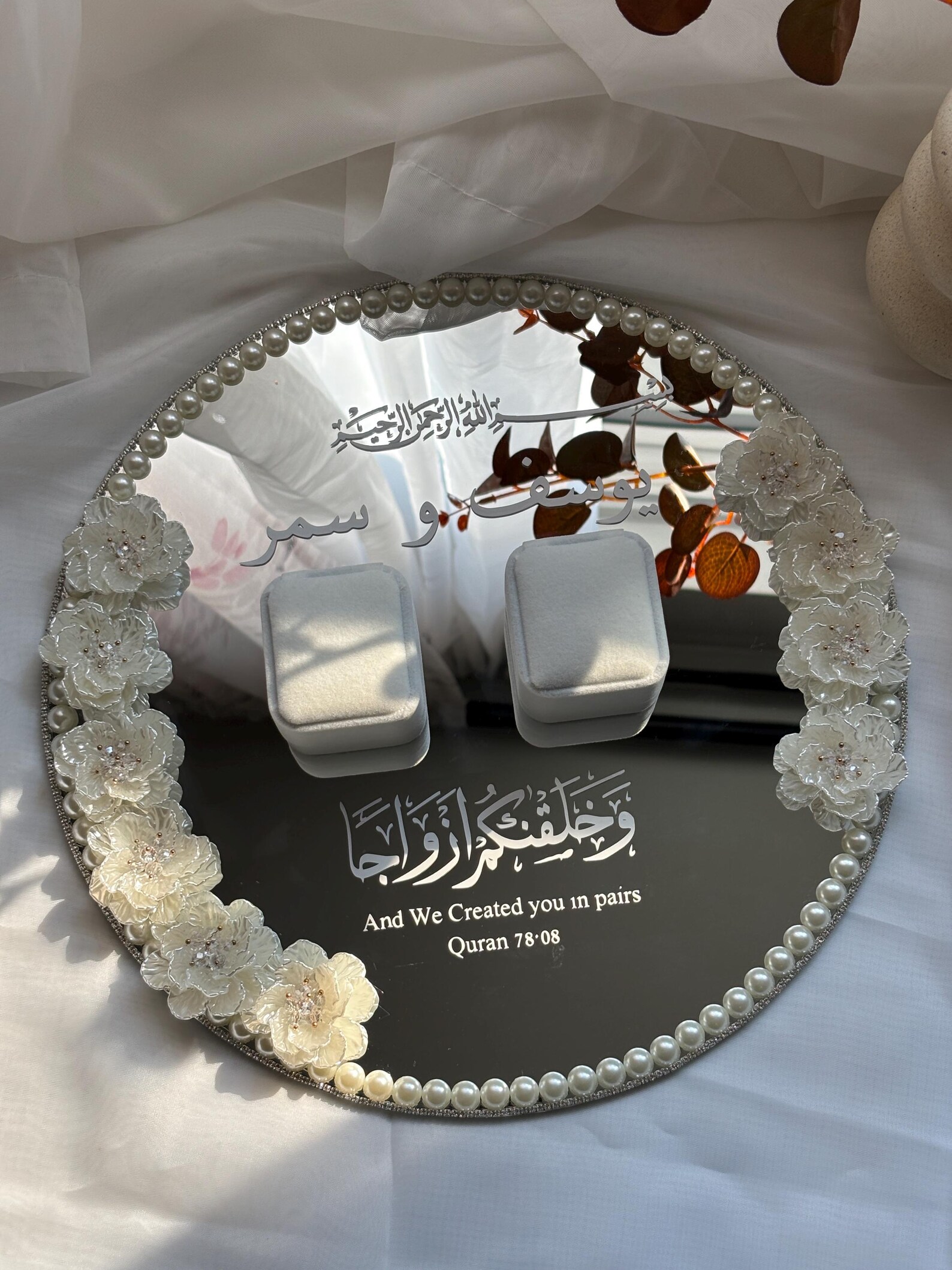 Personalized Mirror Ring Tray, Floral Pearl Wedding Nikkah Plate - Etsy