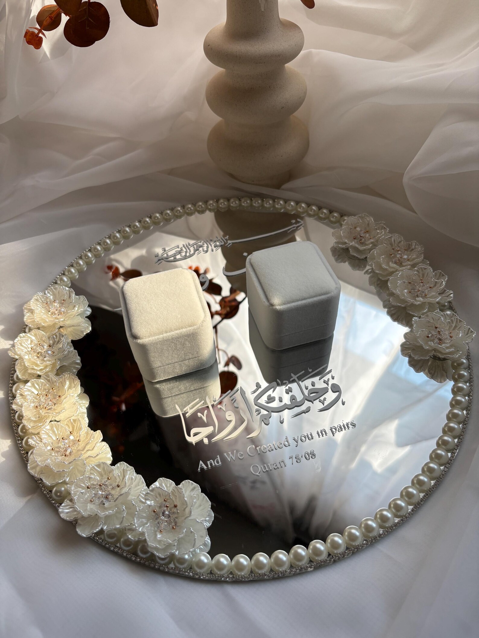 Personalized Mirror Ring Tray, Floral Pearl Wedding Nikkah Plate - Etsy