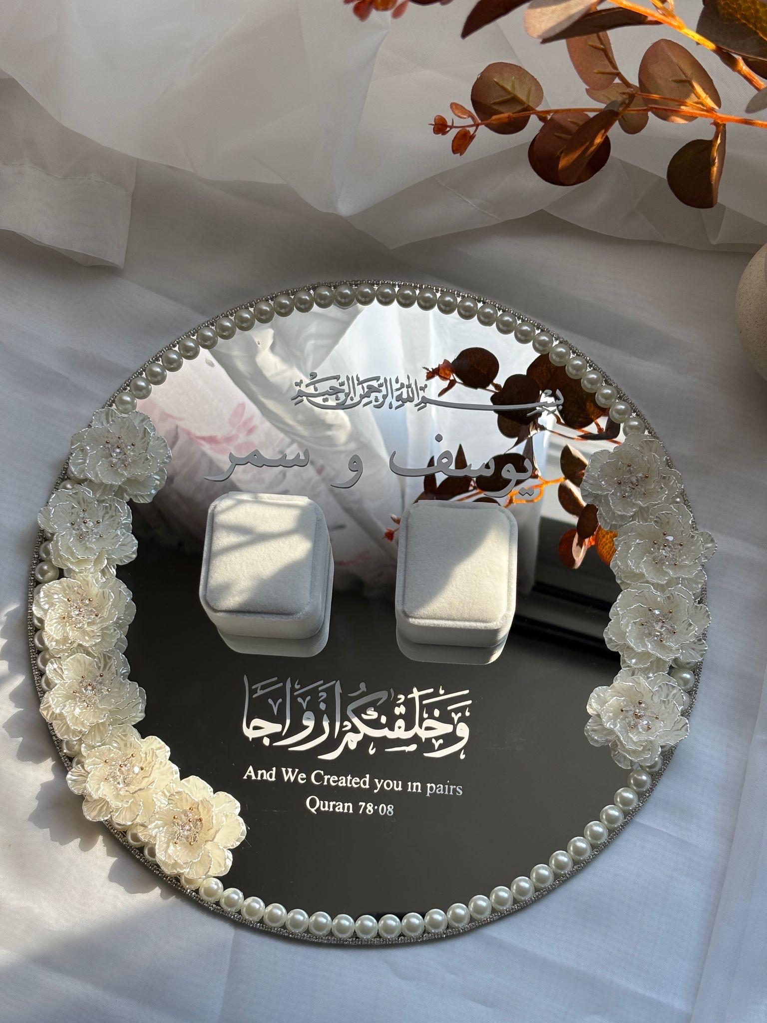 Personalized Mirror Ring Tray, Floral Pearl Wedding Nikkah Plate - Etsy