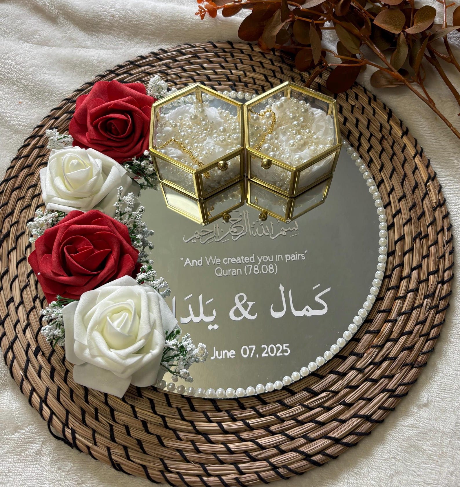 Custom Wedding Ring Tray: Gold Hexagon Boxes, Beaded Mirror Plate - Etsy