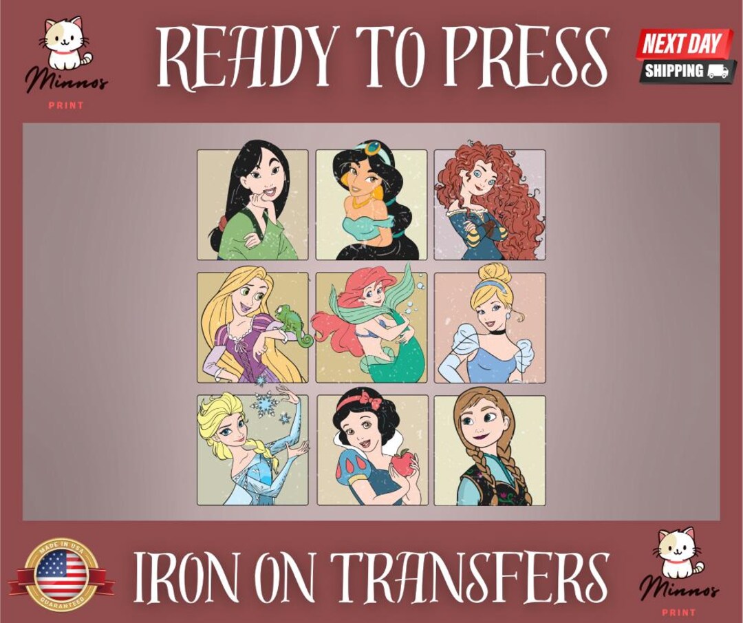 Disney Princess DTF Transfer, Princess Friends Ready to Press, Cartoon ...