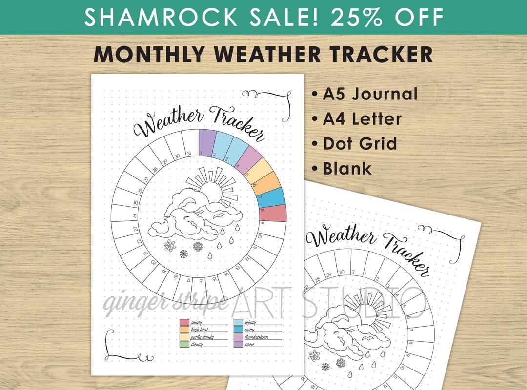 Monthly Weather Tracker - PRINTABLE or DIGITAL Journal Pages - Weather ...