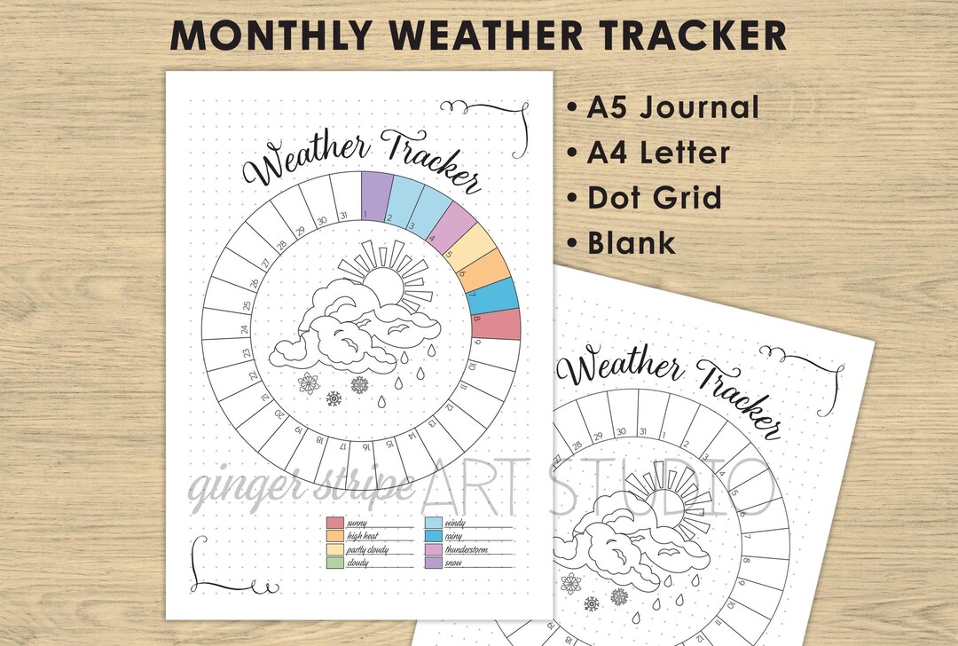 Monthly Weather Tracker - PRINTABLE or DIGITAL Journal Pages - Weather ...