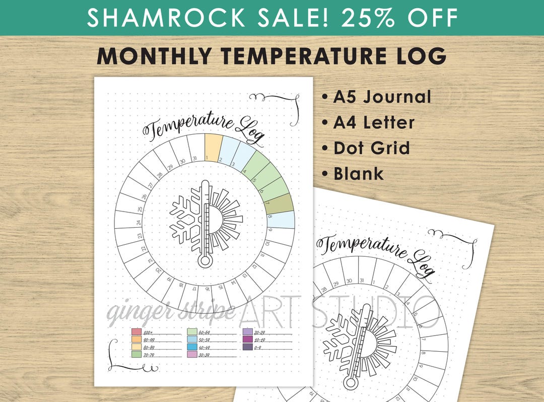 Monthly Temperature Log - PRINTABLE or DIGITAL Journal Pages - Weather ...