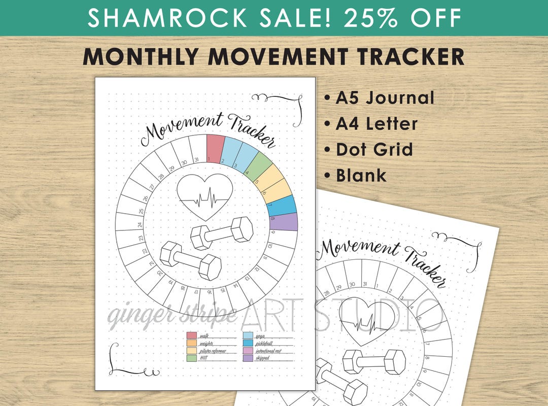Monthly Movement Tracker - PRINTABLE or DIGITAL Journal Pages - Fitness ...