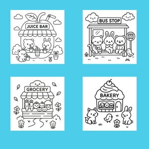 Kawaii Tiny Town Digital Coloring Book / Cute Printable Pages / PDF ...