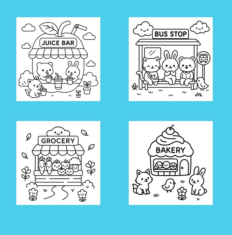 Kawaii Tiny Town Digital Coloring Book / Cute Printable Pages / PDF ...