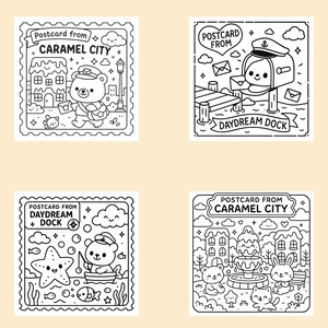 Traveling Postcards From Kawaii World / Digital Coloring Book / Cute ...