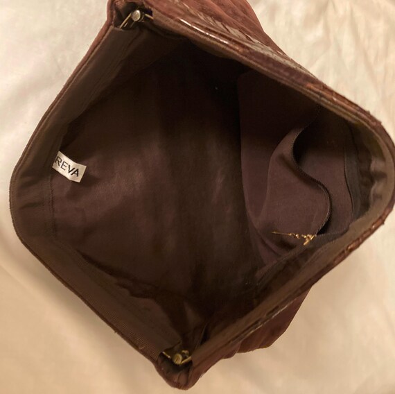 Vintage REVA Brown Ultrasuede and Snake Skin Clutch b… - Gem
