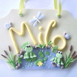 Kids Name Sign Personalized Kids Name Pond Frog Door Sign Dragonfly ...