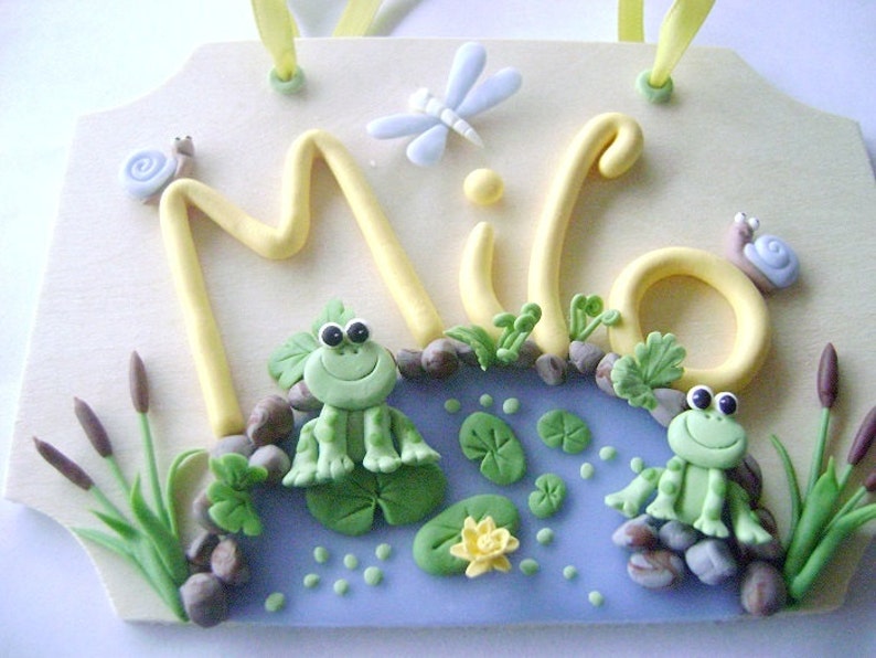 Kids Name Sign Personalized Kids Name Pond Frog Door Sign Dragonfly ...