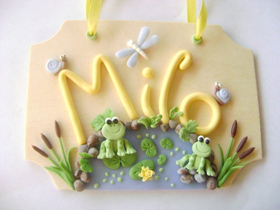 Kids Name Sign Personalized Kids Name Pond Frog Door Sign Dragonfly ...