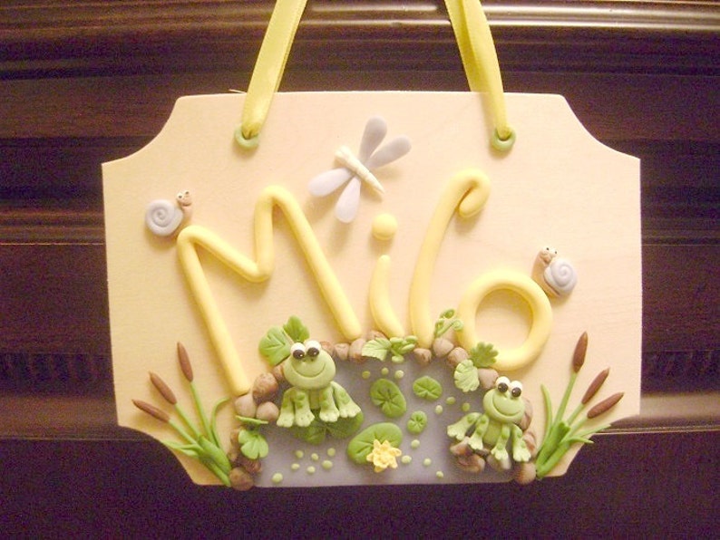 Kids Name Sign Personalized Kids Name Pond Frog Door Sign Dragonfly ...