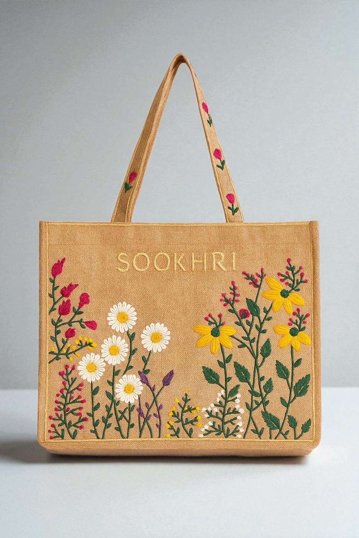 Embroidered Floral Jute Tote Bag: Handcrafted Sindhi Gift - Etsy