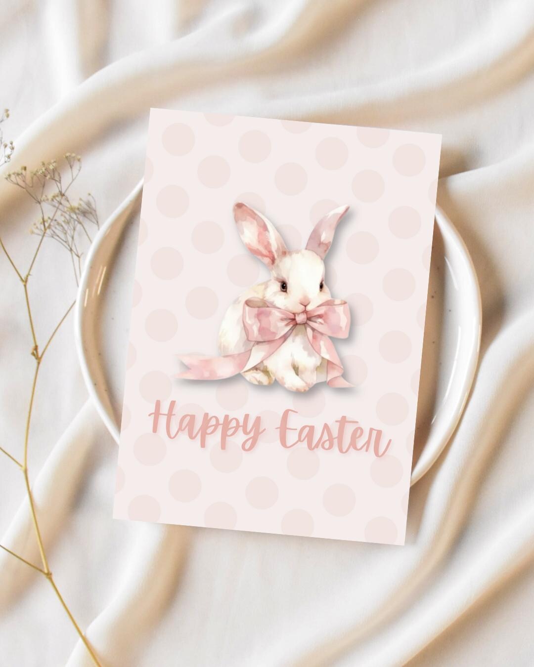Easter Card, Happy Easter, Greating Cards, Holiday Card, Bunny, Pink ...