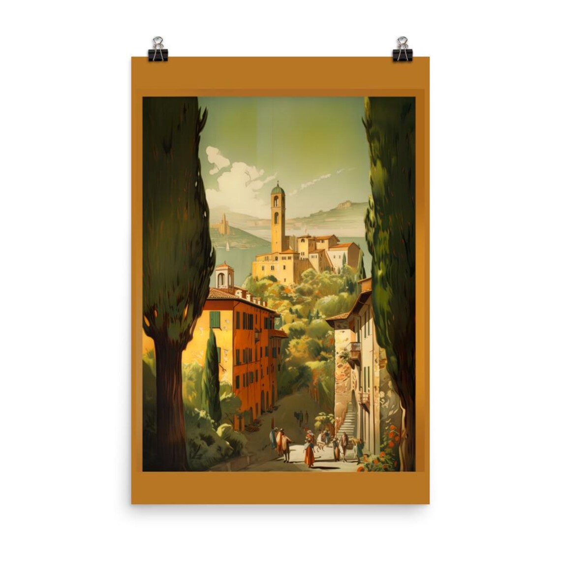Vintage Italian Street Scene Print | Rome River View With Church ...