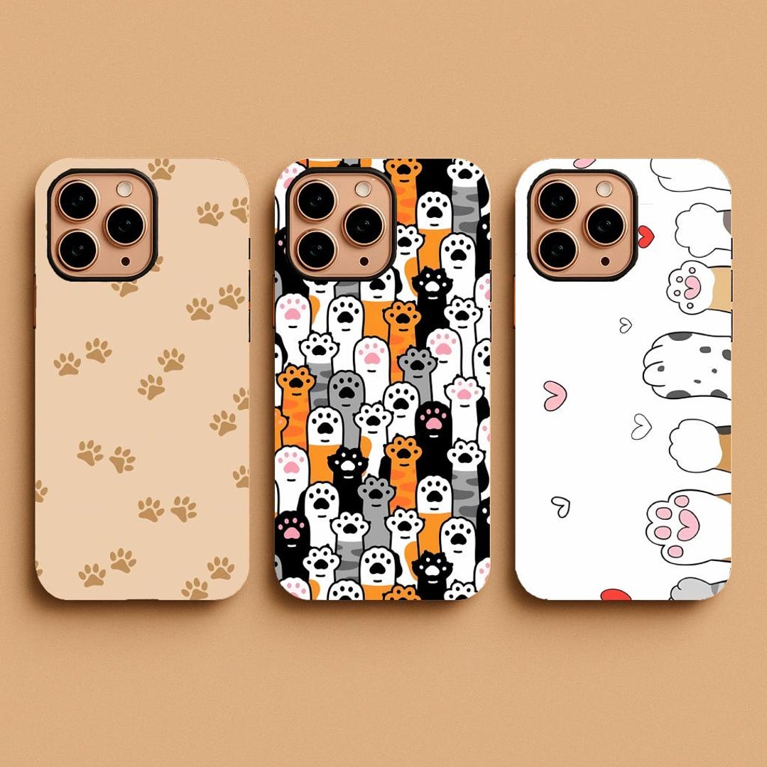 Cute Cat Paw Print Phone Case – Kawaii Cartoon Pattern - Etsy