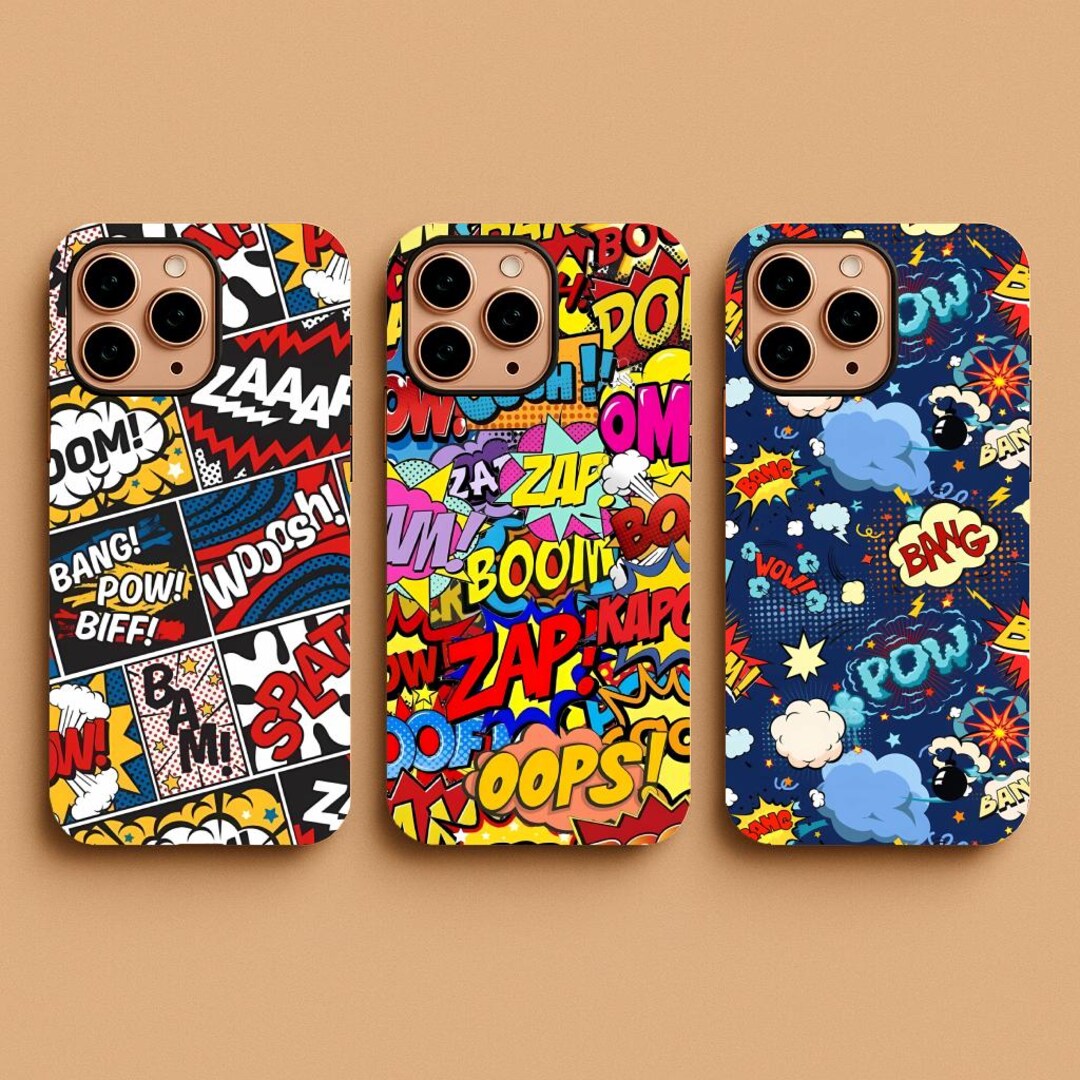 Comic Pop Art Phone Case, Retro Vintage Boom Cover, Colorful 90s Style ...