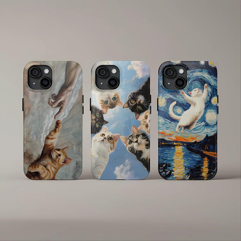 Van Gogh Cat Phone Case, Starry Night & Creation of Adam Kitten Cover ...