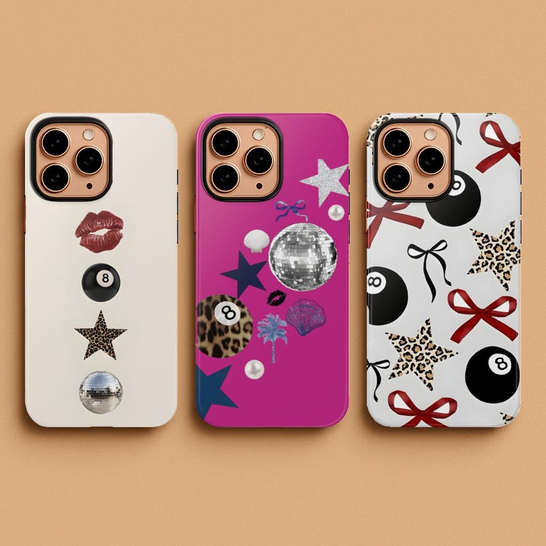 Y2K Phone Case, Disco Ball Retro Aesthetic Cover, Cute Bow & Eight Ball ...