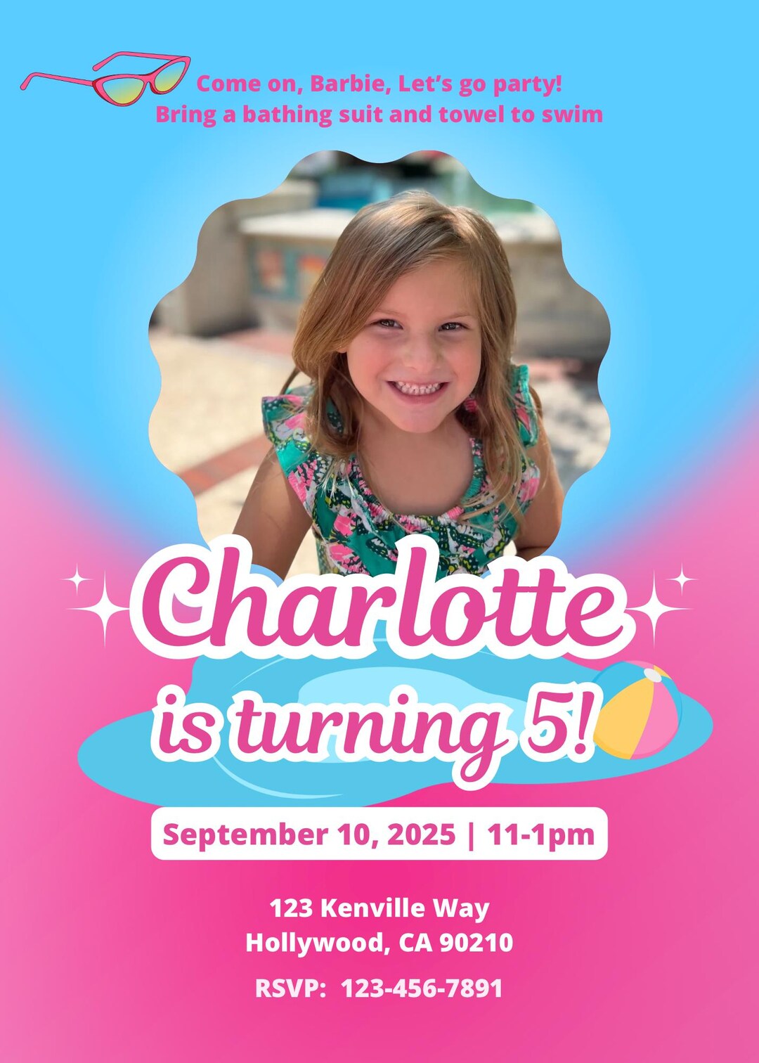 Customizable Barbie Pool Party Invitations | Printable Girls' Birthday ...
