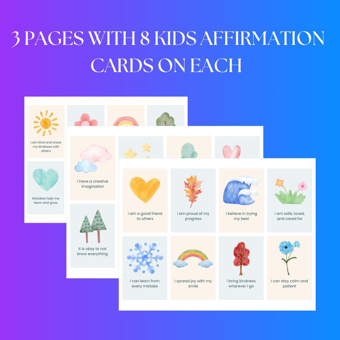 24 Kids Affirmation Cards Printable PDF, Self-compassion Education ...