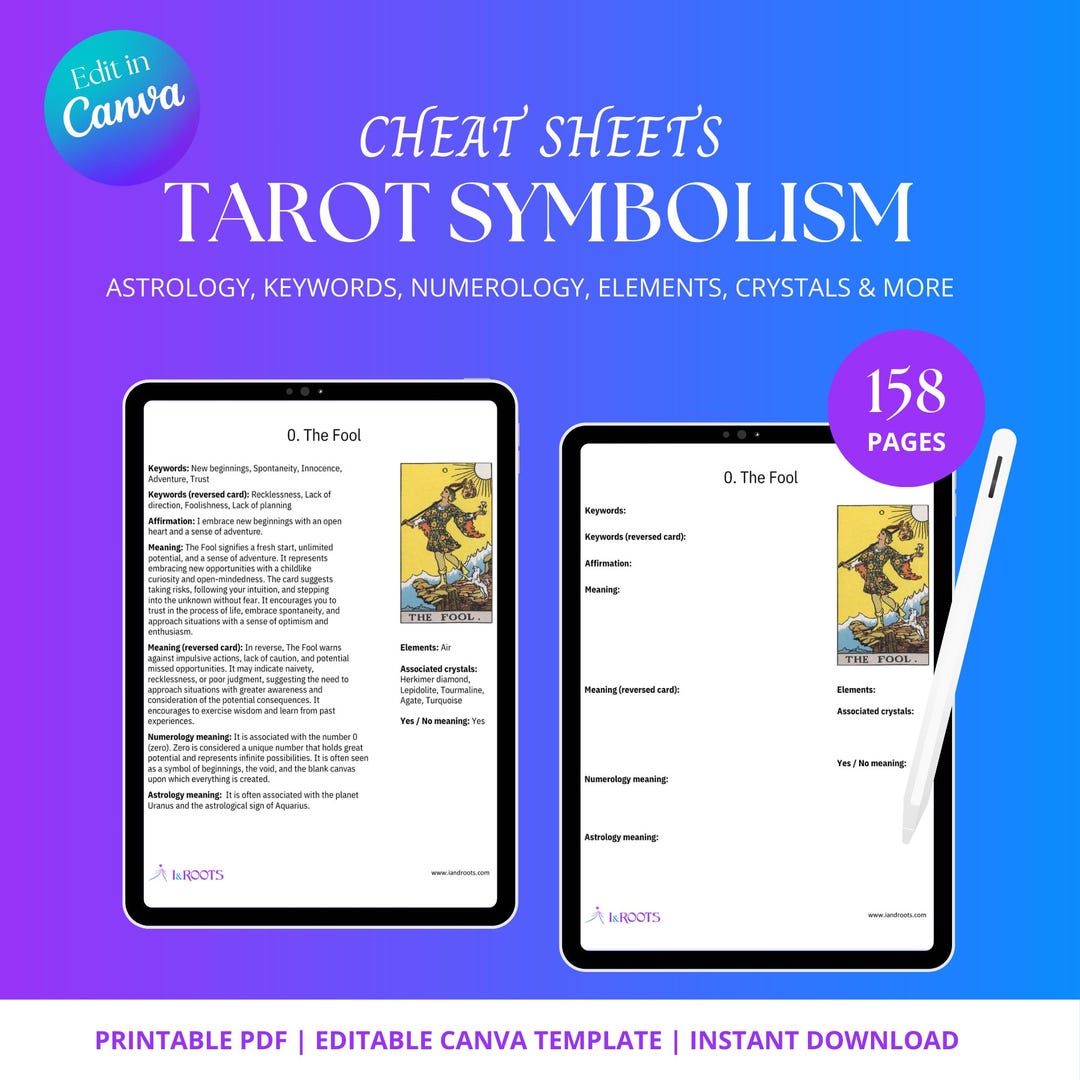 Tarot Symbolism Cheat Sheets Journal | 78 Rider Waite Card Meaning for ...