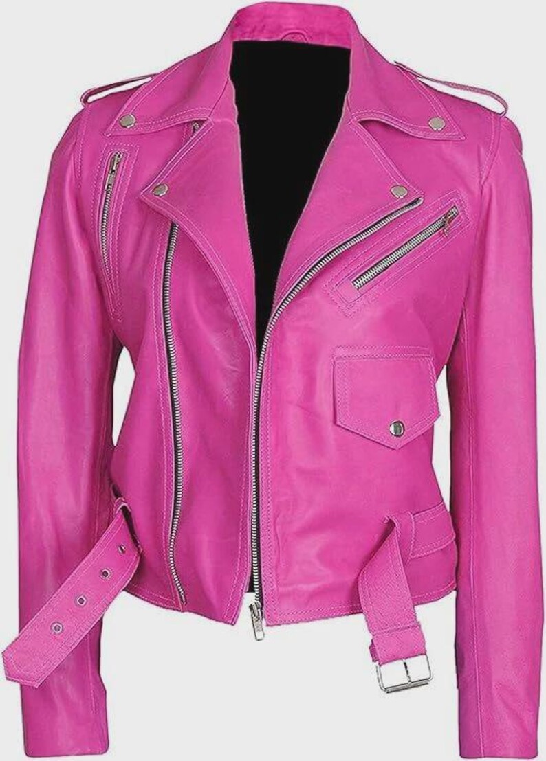 Pink Leather Jacket - Womens Hot Pink Motorcycle Leather Brando Biker ...