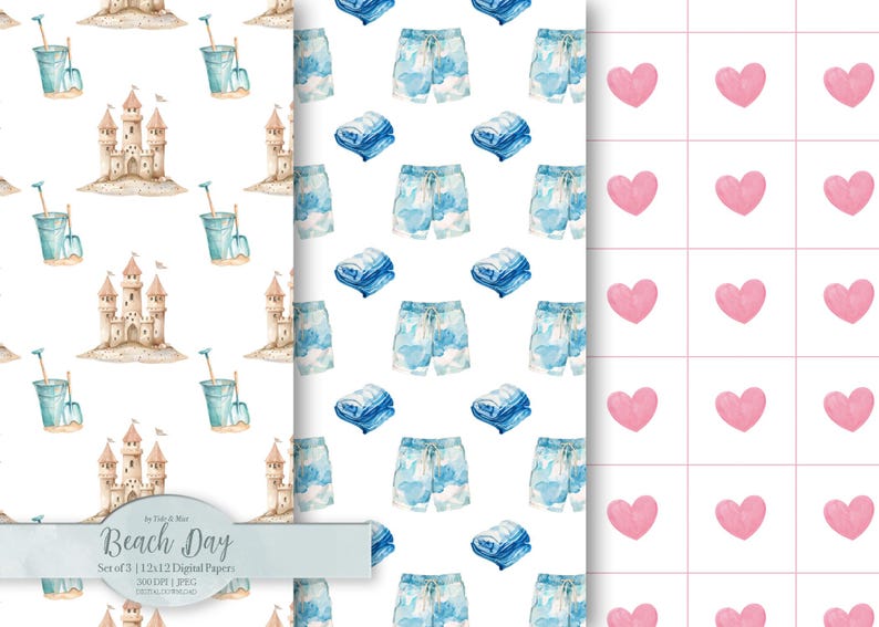 Beach Day, Digital Paper Pack, Scrapbooking, Digital Background, Summer ...