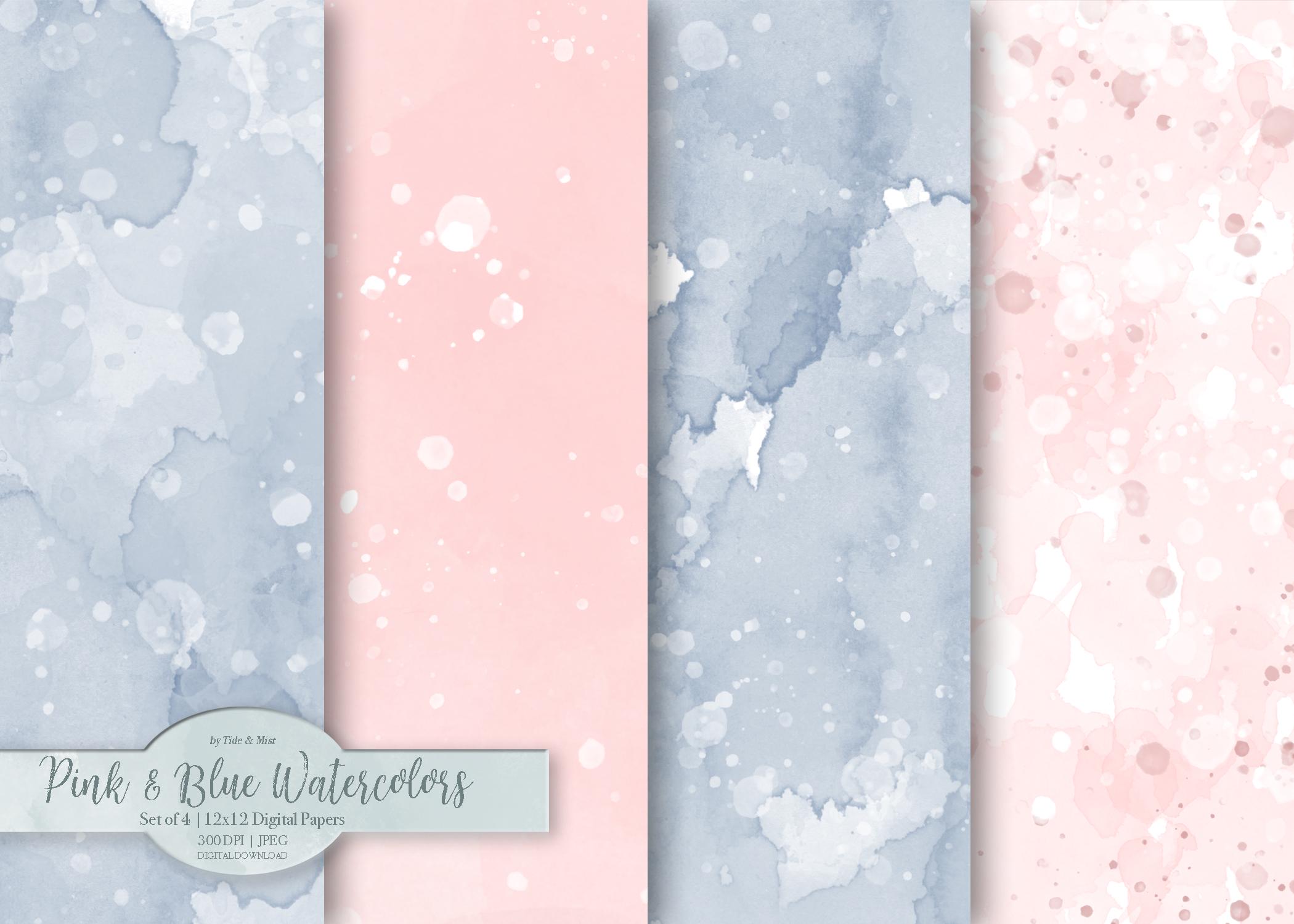 Pink and Blue Watercolors, Digital Paper Pack, Scrapbooking, Digital ...