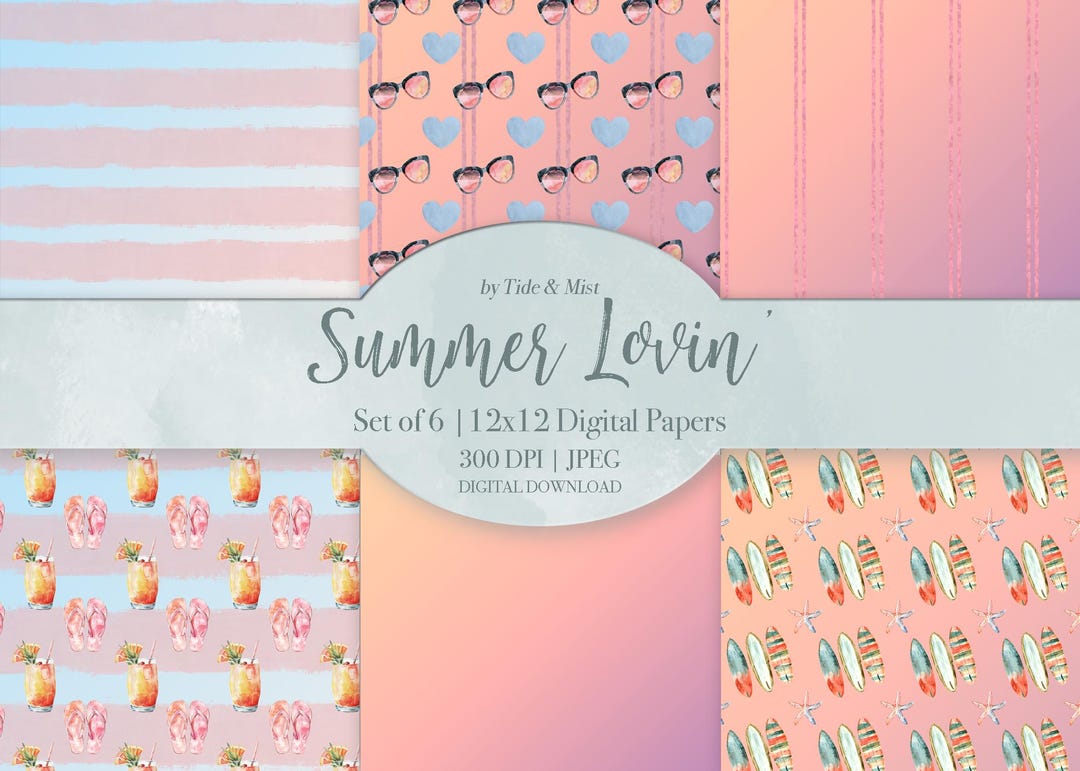 Summer Lovin', Digital Paper Pack, Scrapbooking, Digital Background ...