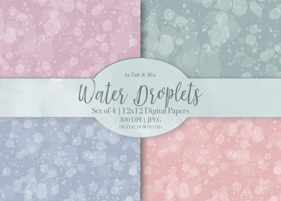 Water Droplets, Watercolor Digital Paper Pack, Scrapbooking, Digital ...