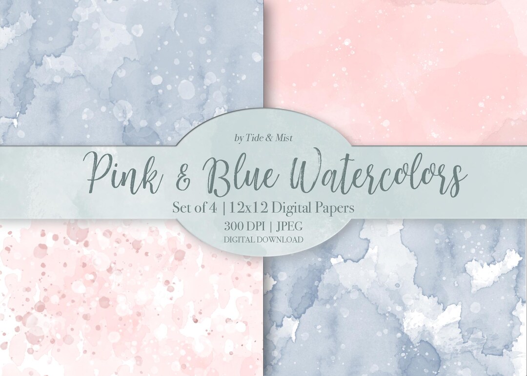 Pink and Blue Watercolors, Digital Paper Pack, Scrapbooking, Digital ...