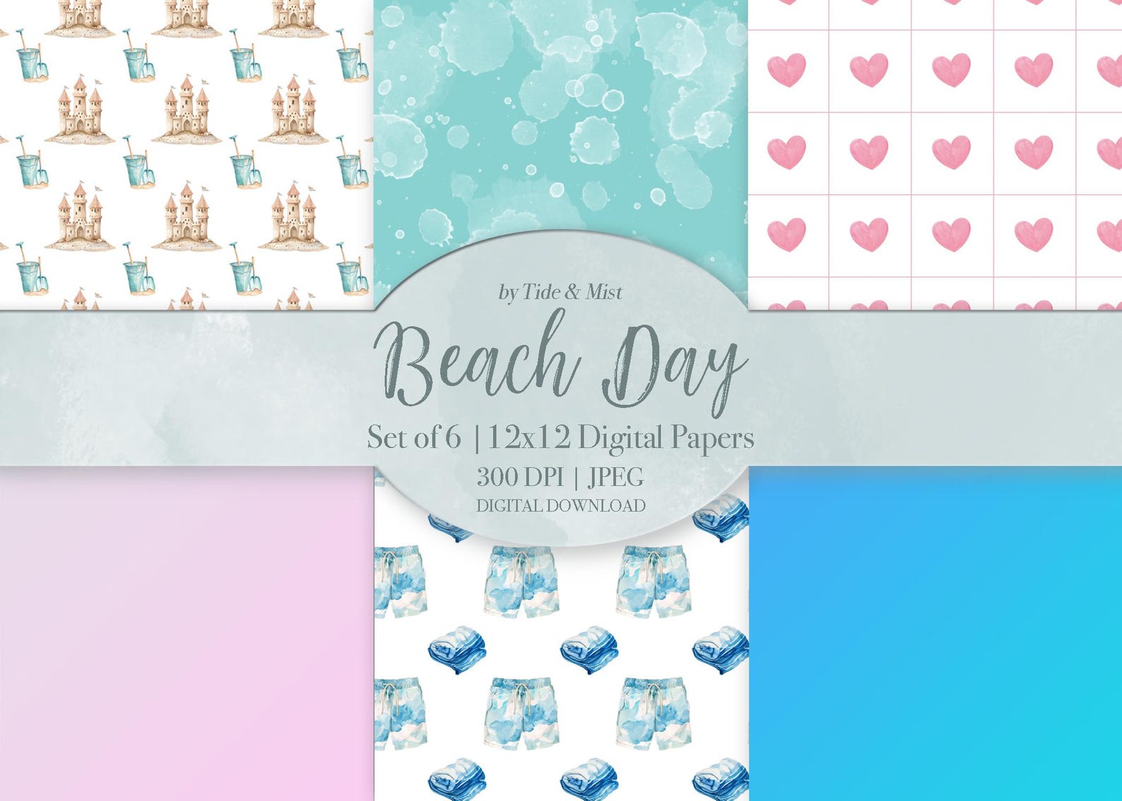 Beach Day, Digital Paper Pack, Scrapbooking, Digital Background, Summer ...