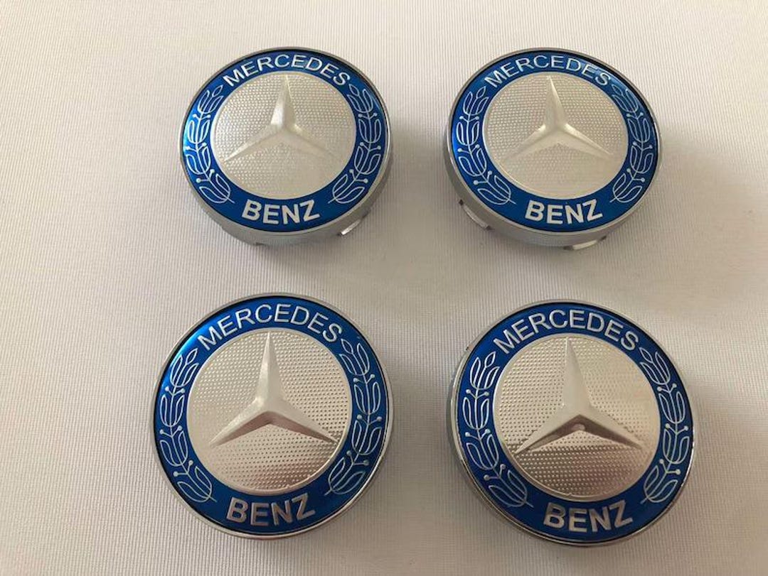 Set of 4 (75mm) Blue Mercedes Center Caps | Mercedes Rim Caps ...
