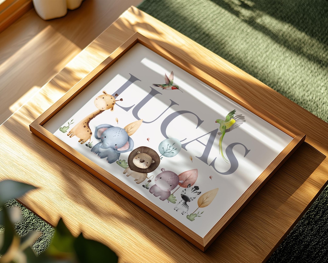Safari Nursery Wall Art With Name | Personalized Baby Room Poster - Etsy