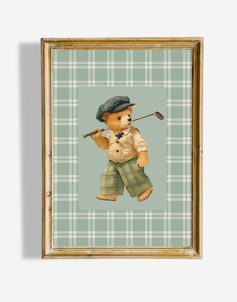 Vintage Golf Teddy Bear Wall Art, Classic Nursery Printable - Etsy