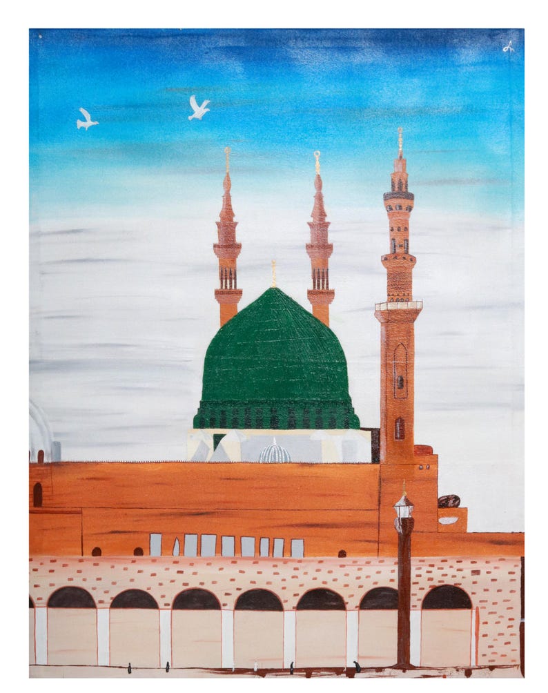Al Masjid an Nabawi (green Dome) Acrylic Painting, Madinah Artwork ...