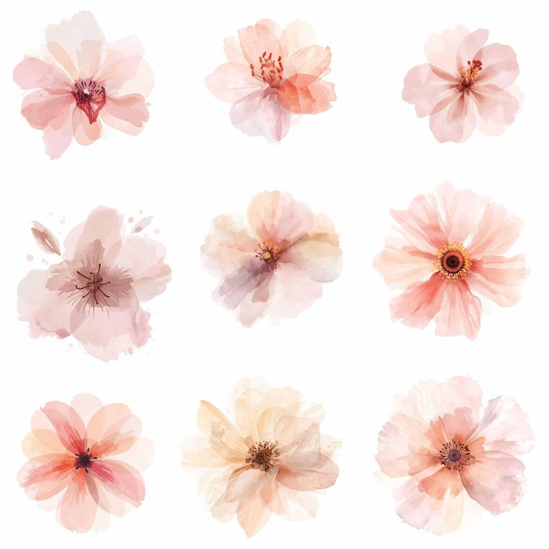 Watercolor Flower Clipart, Pastel Floral PNG, Wedding Design (digital ...