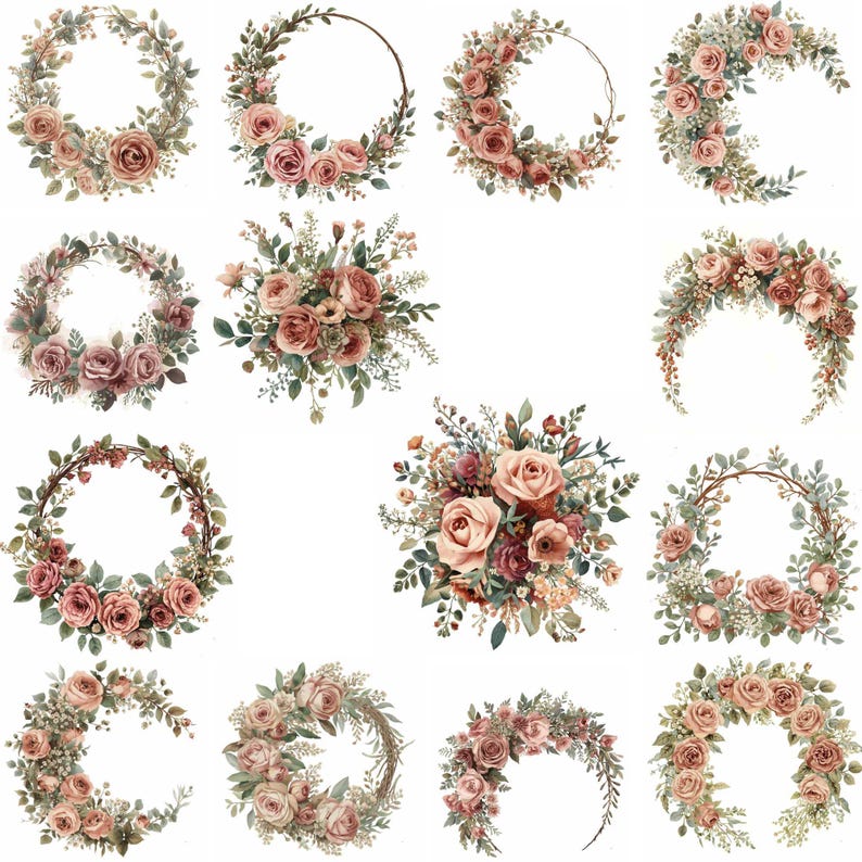 100 Floral Clipart PNG and SVG Illustrations | Flower Borders, Crests ...