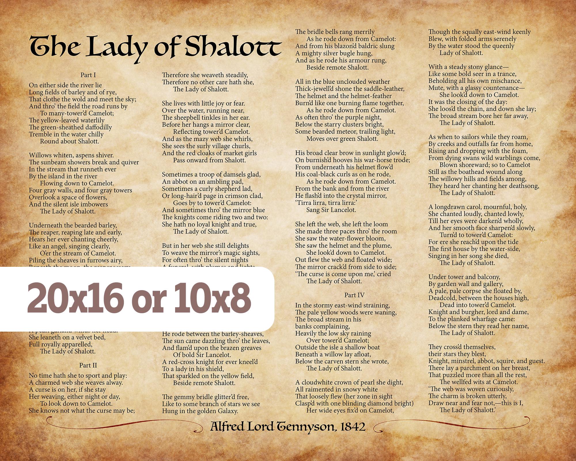 The Lady of Shalott - Alfred Lord Tennyson Poem Print Sizes: 20x16 or ...