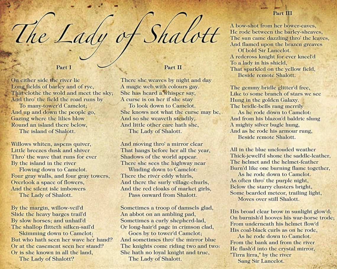The Lady of Shalott - Alfred Lord Tennyson Poem - 10x8 Print - Etsy Canada